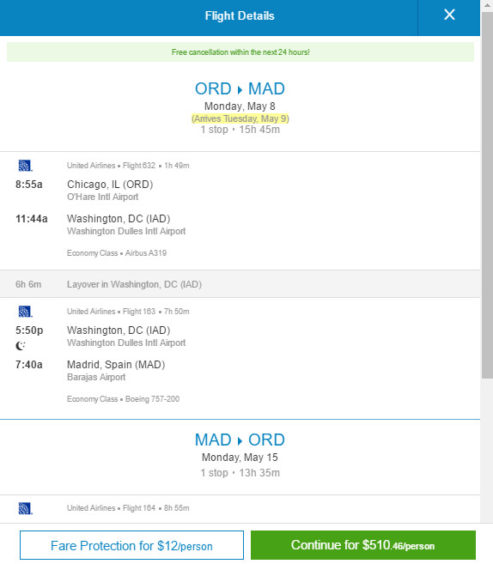 United – $510: Chicago – Madrid, Spain. Roundtrip, including all Taxes ...
