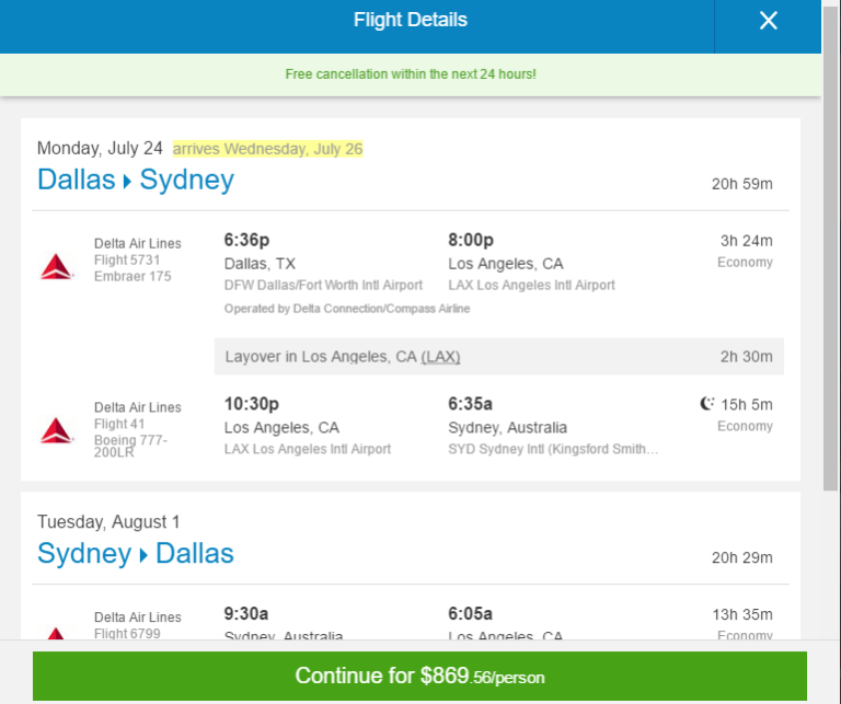 Delta – $860: Dallas – Sydney / Melbourne / Brisbane, Australia ...