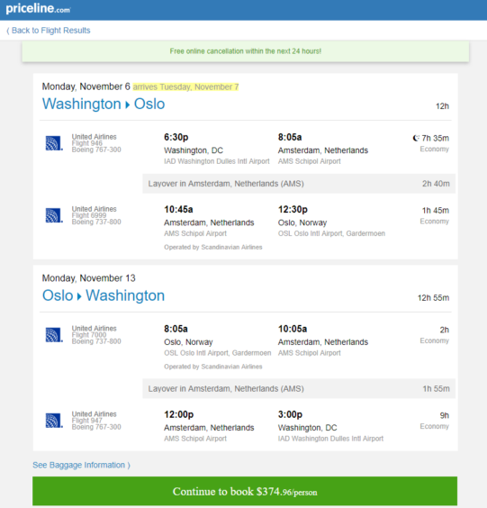 United – $375: Washington D.C. – Oslo, Norway. Roundtrip, including all ...