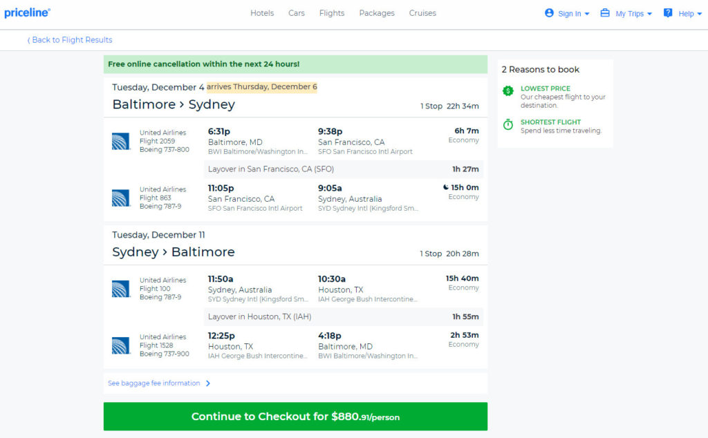 United – $881: Baltimore – Sydney, Australia. Roundtrip, including all ...