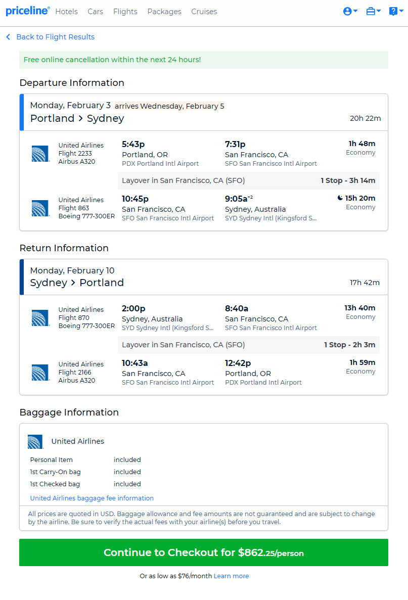 United: Portland – Sydney, Australia. $862. Roundtrip, including all ...