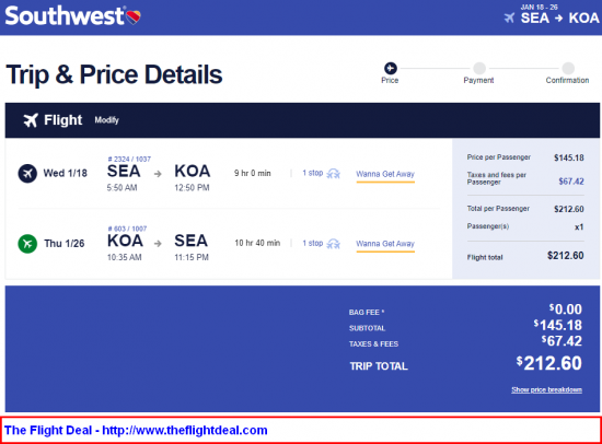 Southwest: Seattle – Kona, Hawaii (and vice versa) $213. Roundtrip ...