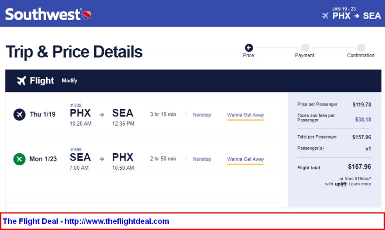 The Shorthaul -Southwest: Phoenix – Seattle (and vice versa) $158 ...