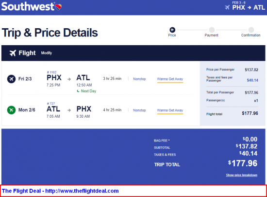 Southwest: Phoenix – Atlanta (and vice versa). $178. Roundtrip ...