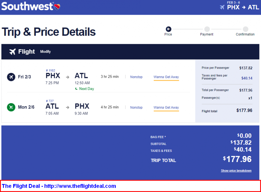 Southwest: Phoenix – Atlanta (and vice versa). $178. Roundtrip ...