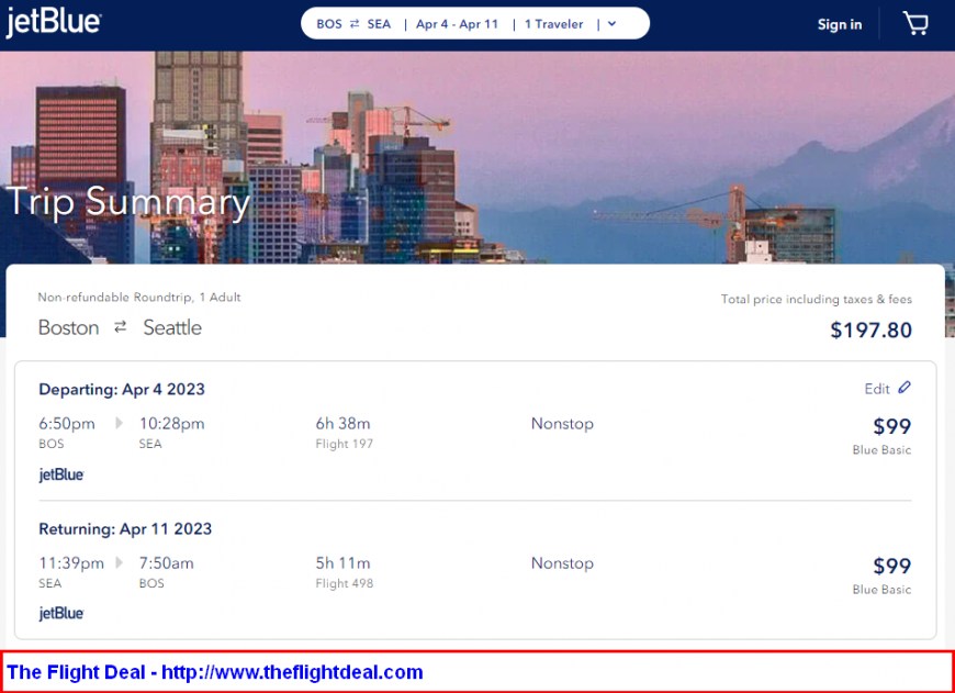 jetBlue: Boston – Seattle (and vice versa). $198 (Basic Economy) / $288 ...
