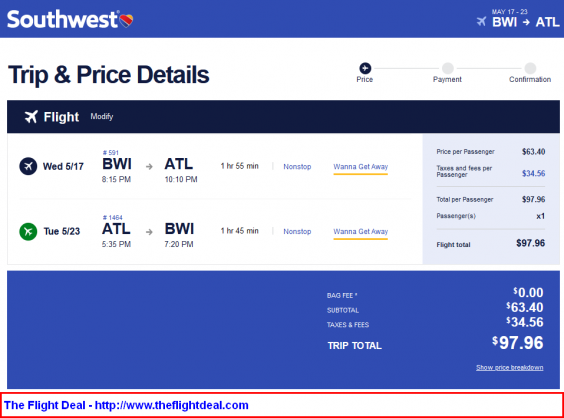 The Shorthaul – Southwest: Baltimore – Atlanta, Georgia (and vice versa ...