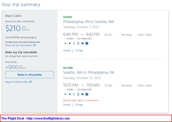 American: Philadelphia – Seattle (and vice versa). $210. Roundtrip ...