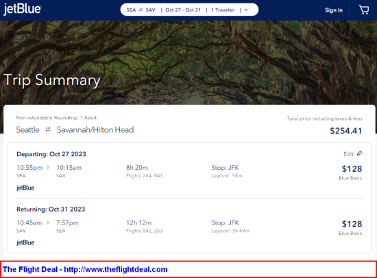 jetBlue: Seattle – Savannah, Georgia (and vice versa). $254 (Basic ...