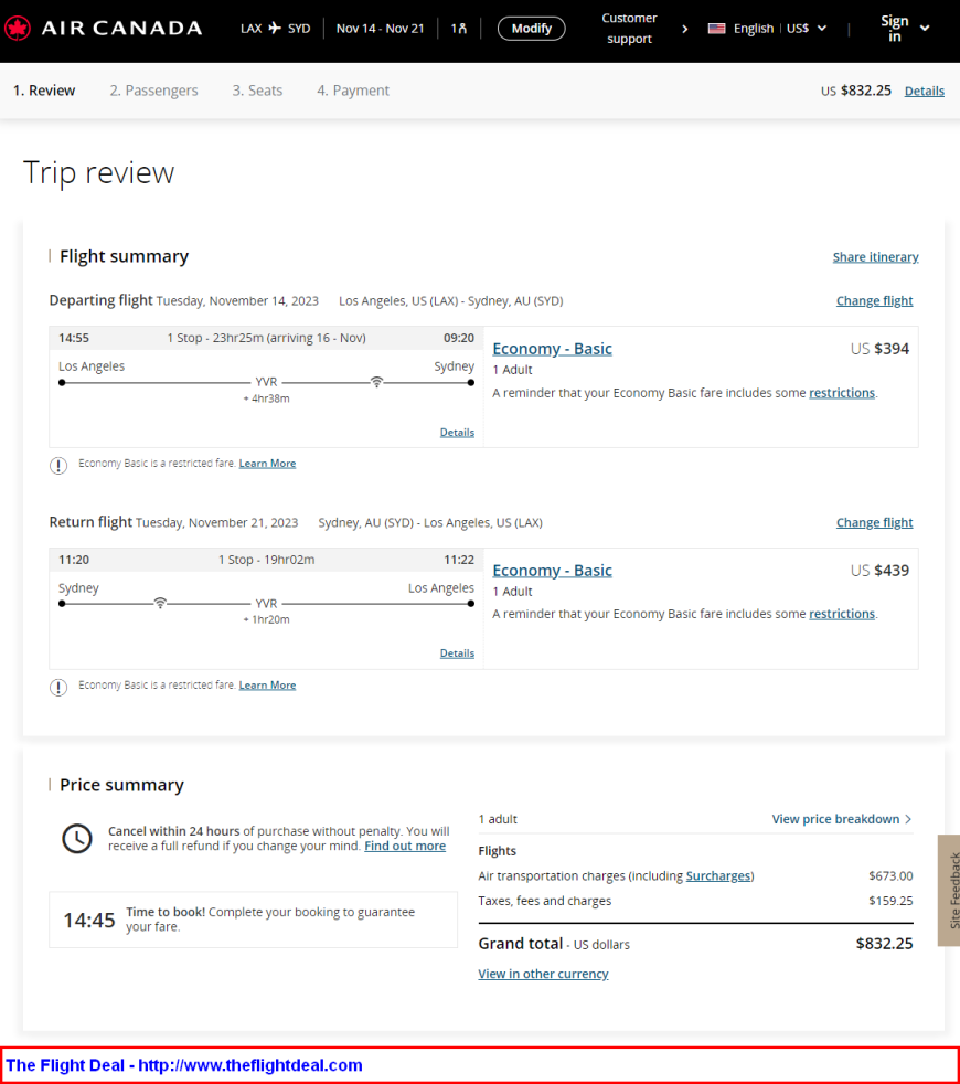 Air Canada: Los Angeles – Sydney, Australia. $832 (Basic Economy ...