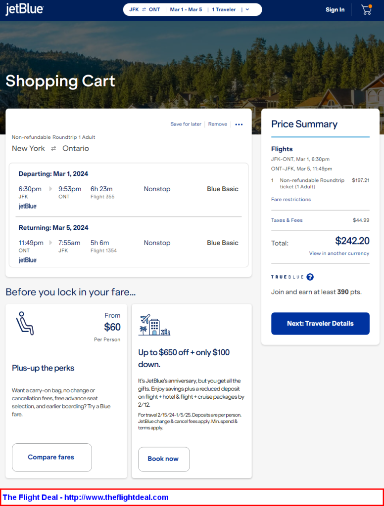 jetBlue: New York – Ontario, California (and vice versa). $242 (Basic ...