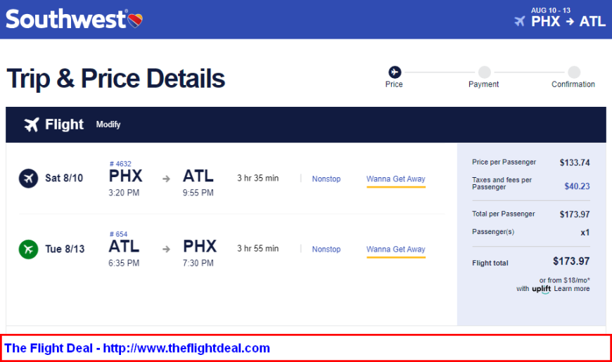 Southwest: Phoenix – Atlanta (and vice versa). $174. Roundtrip ...