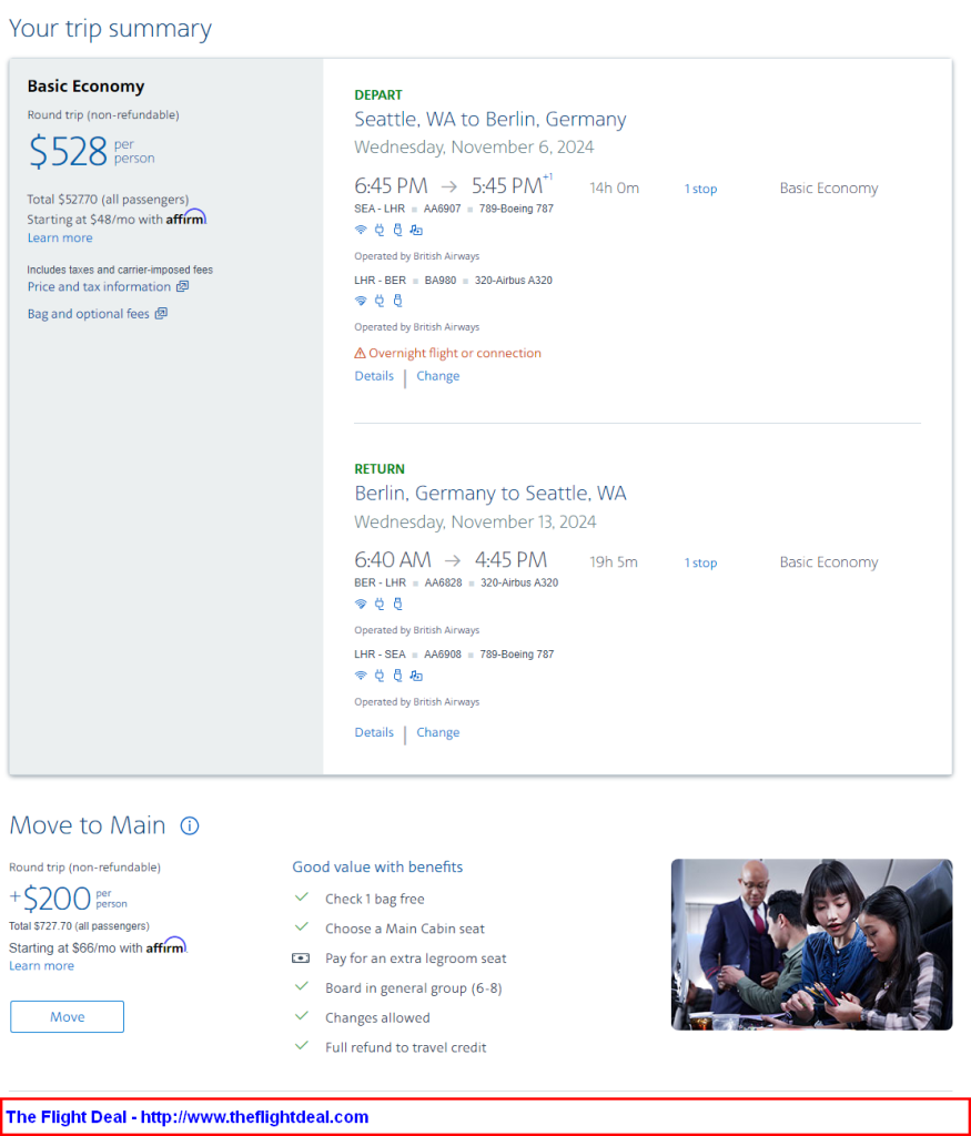 American: Seattle – Berlin, Germany. $528 (Basic Economy) / $728 ...