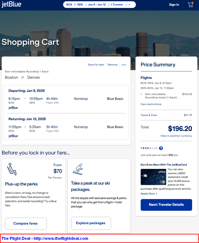 jetBlue: Boston – Denver, Colorado (and vice versa). $196 (Basic ...