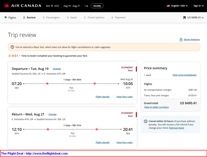 Air Canada: Seattle – Athens, Greece. $490 (Basic Economy) / $690 ...