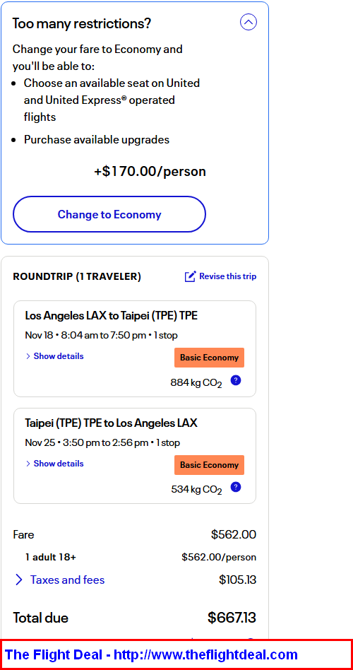 United: Los Angeles – Taipei, Taiwan. $667 (Basic Economy) / $837 ...