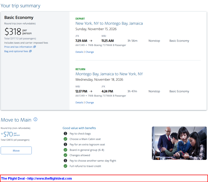 American: New York – Montego Bay, Jamaica. $317 (Basic Economy) / $387 ...