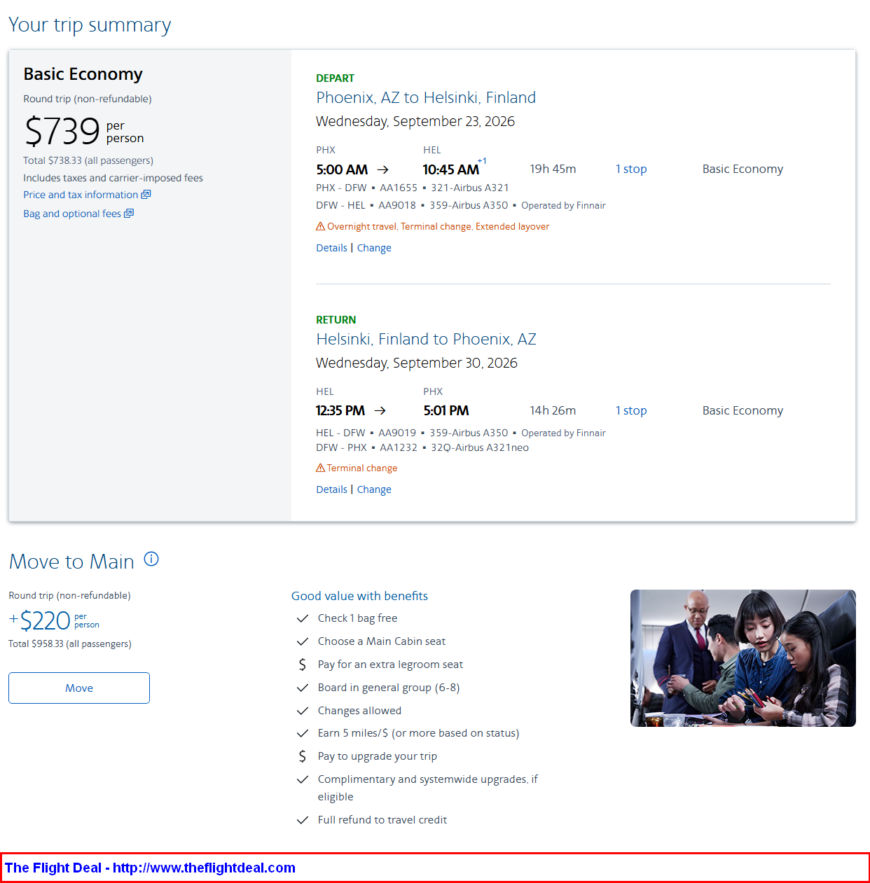 American / Finnair: Phoenix – Helsinki, Finland. $739 (Basic Economy ...
